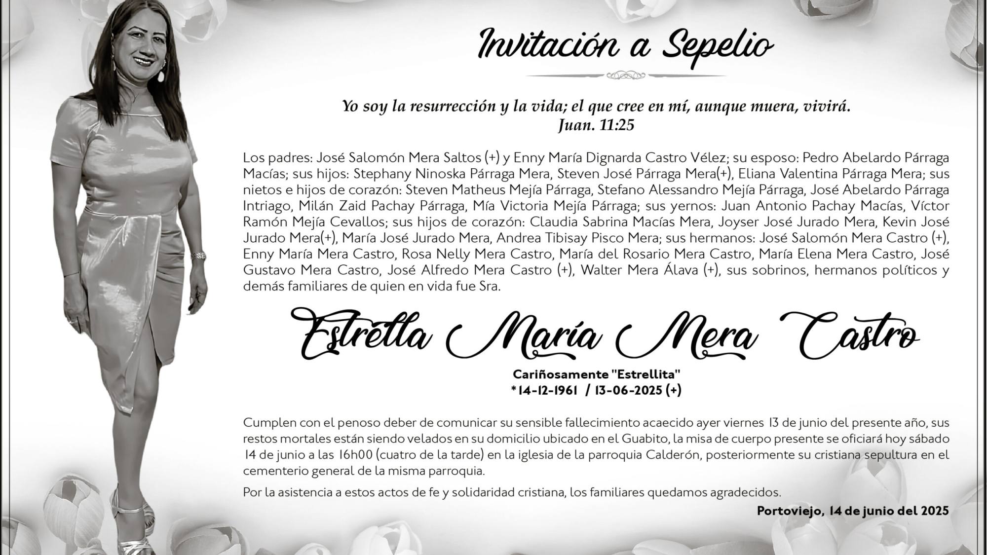 INVITACIÓN A SEPELIO: Estrella María Mera Castro