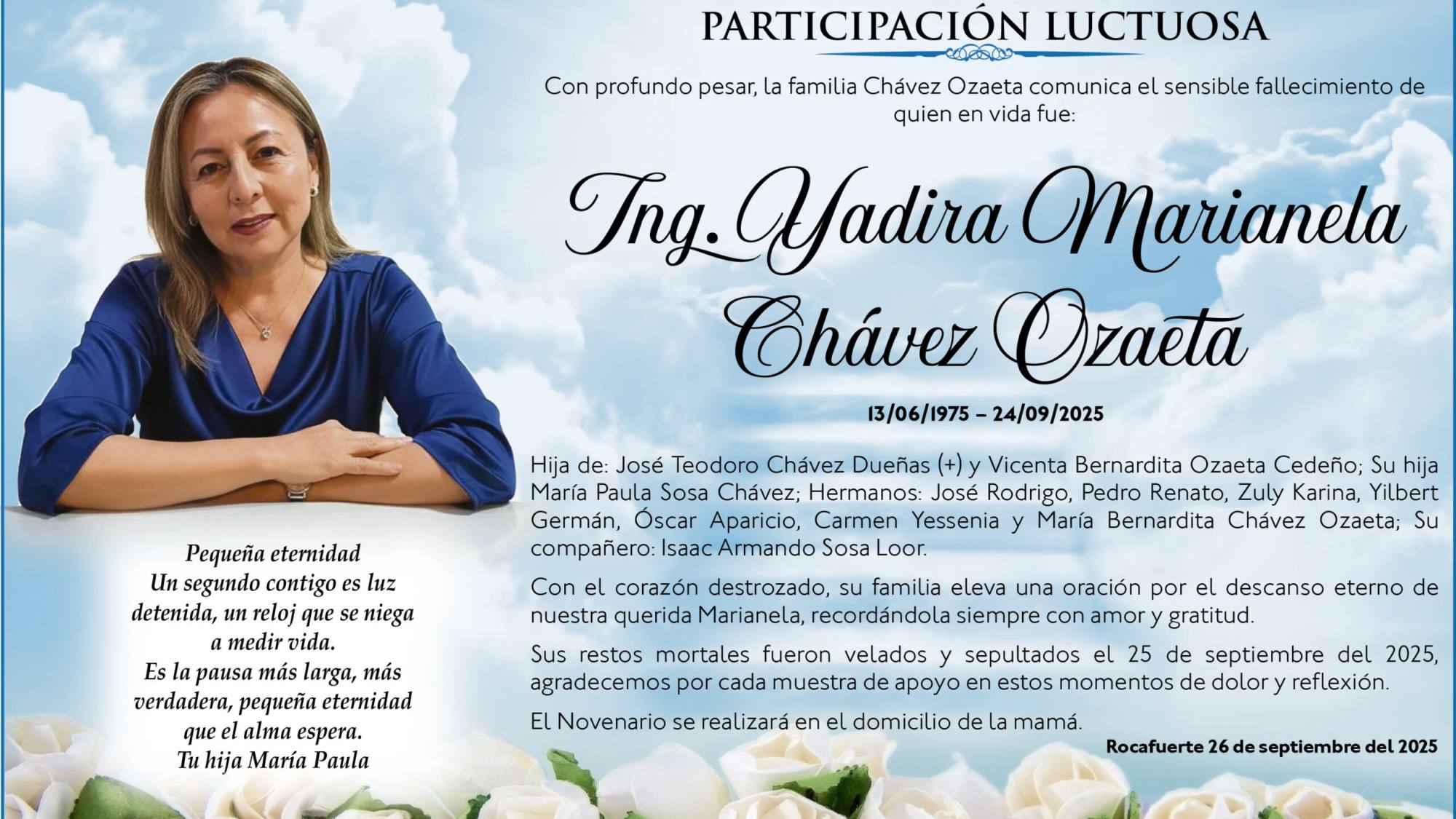 INVITACIÓN A SEPELIO: Ing. Yadira Marianela Chávez Ozaeta