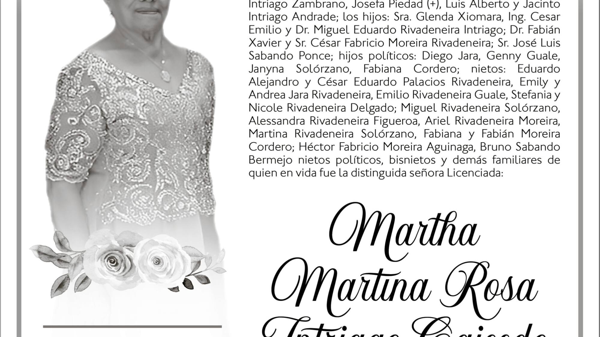INVITACIÓN A SEPELIO: Martha Martina Rosa Intriago Caicedo