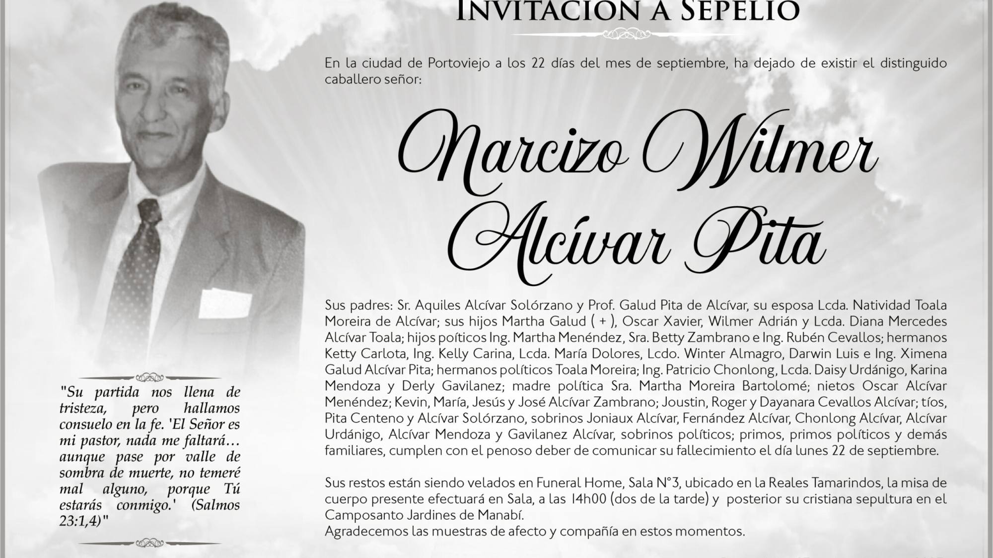 INVITACIÓN A SEPELIO: Narcizo Wilmer Alcívar Pita