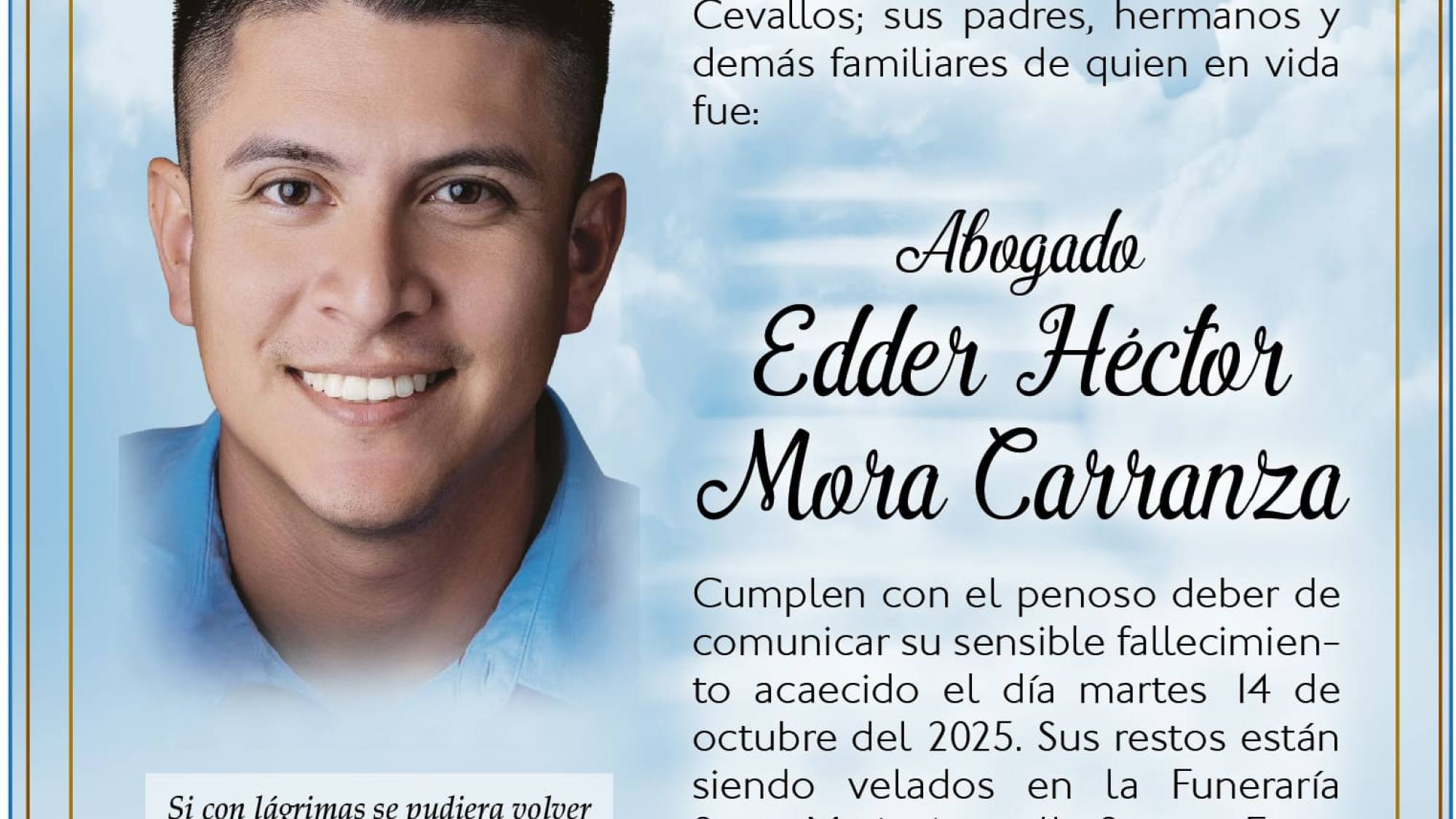 INVITACIÓN A SEPELIO: Edder Héctor Mora Carranza