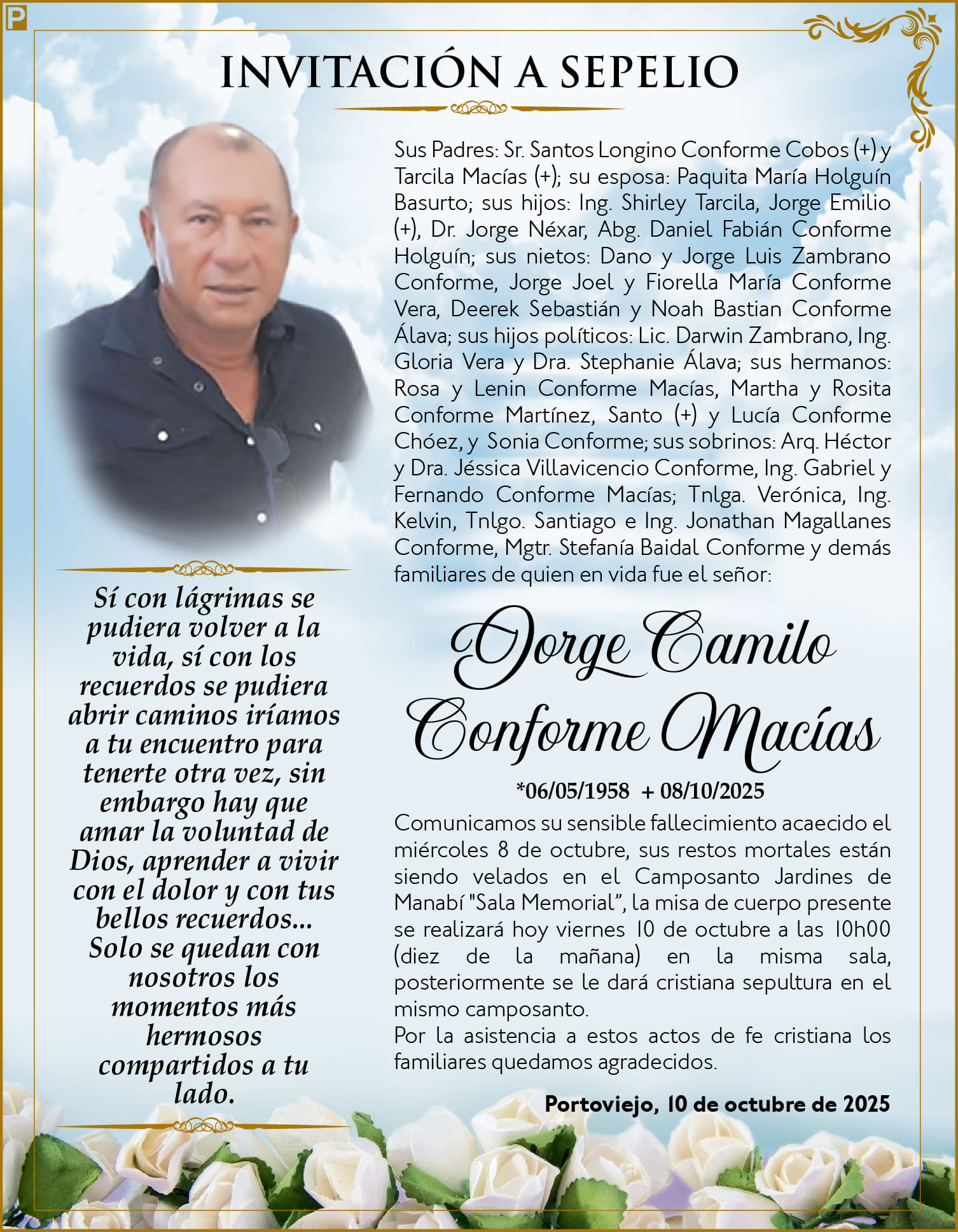 INVITACIÓN A SEPELIO: Jorge Camilo Conforme Macías