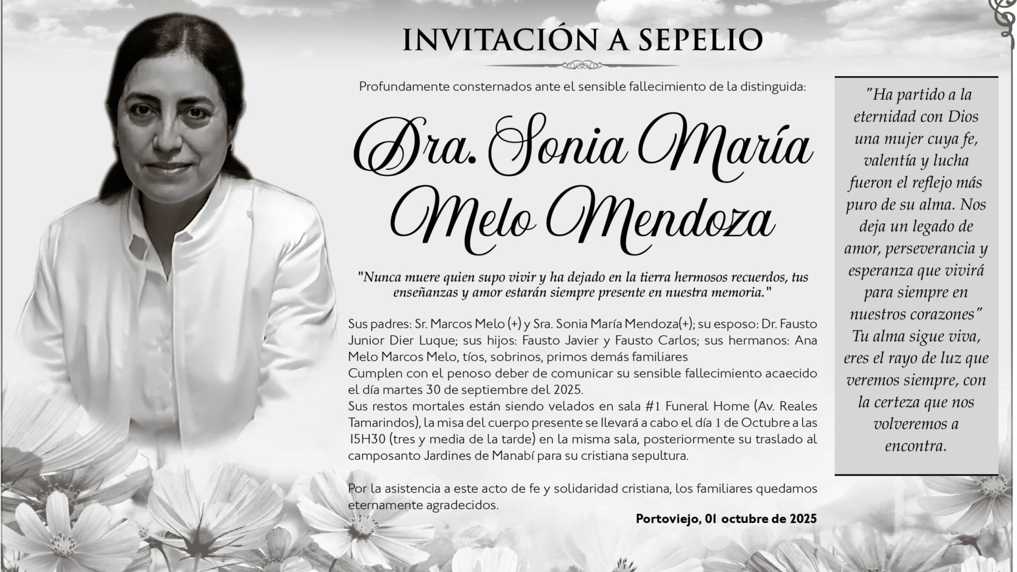INVITACIÓN A SEPELIO: Sonia María Melo Mendoza