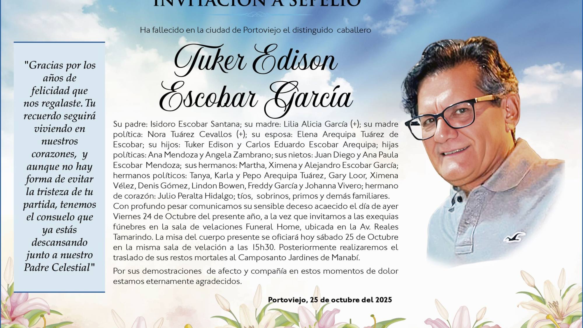 INVITACIÓN A SEPELIO: Tuker Edison Escobar García