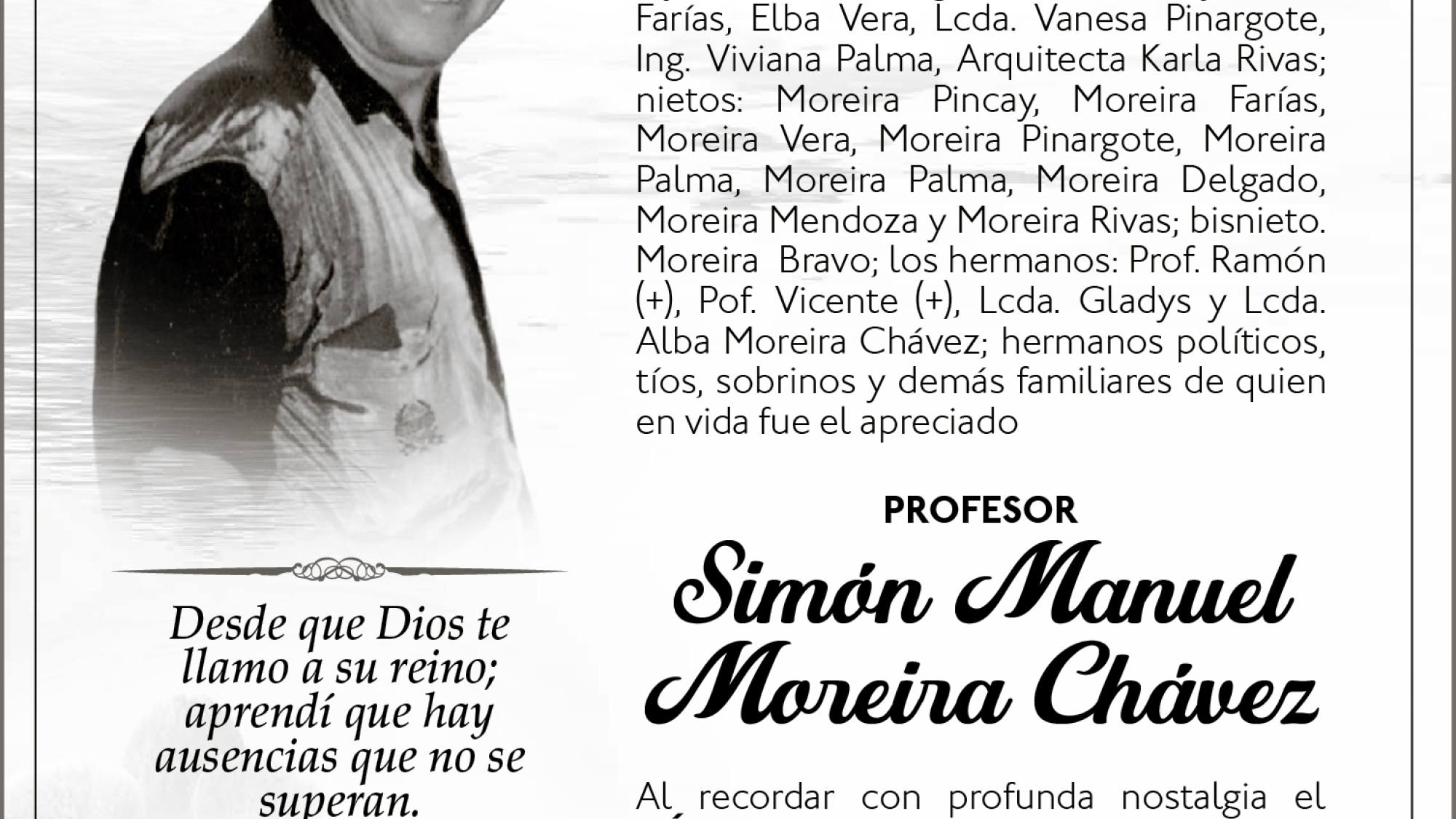 INVITACIÓN A MISA: Simón Manuel Moreira Chávez