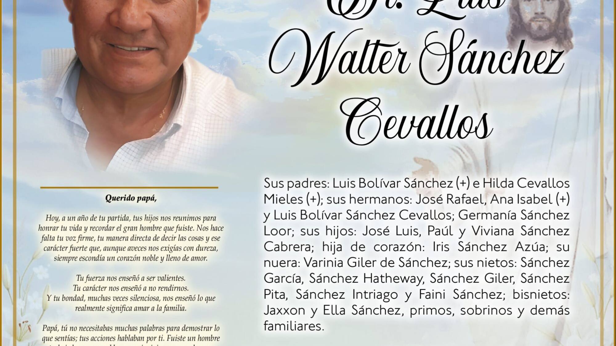 INVITACIÓN A MISA: Dr. Luis Walter Sánchez Cevallos