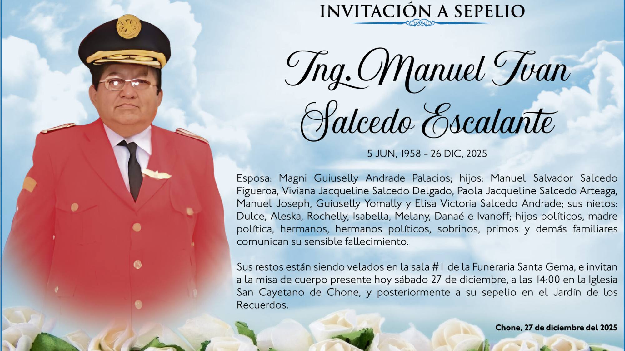 INVITACIÓN A SEPELIO: Ing. Manuel Ivan Salcedo Escalante