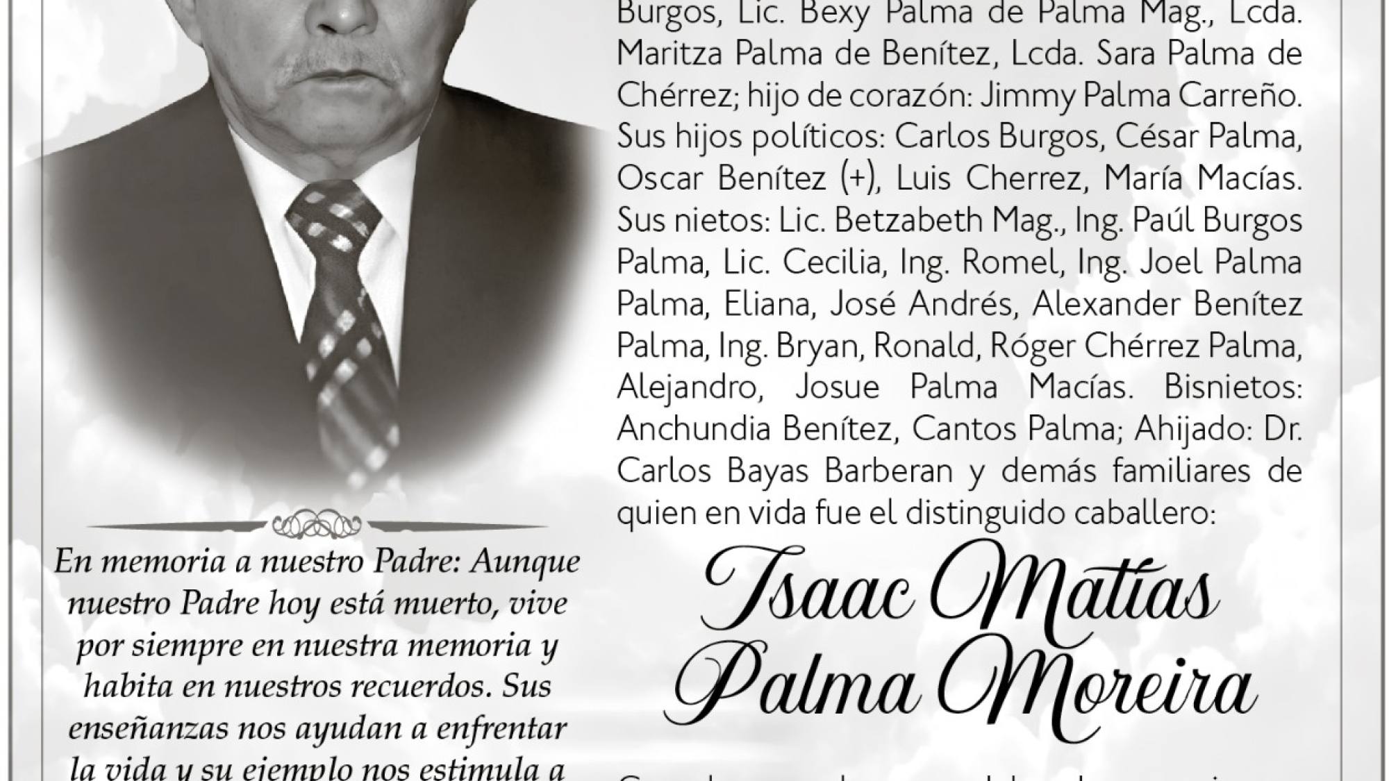 INVITACIÓN A SEPELIO: Isaac Matías Palma Moreira